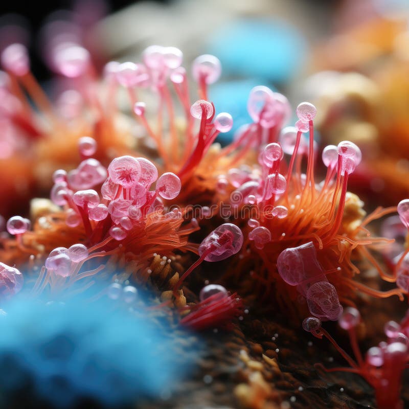 Threads of Fungus and Bacteria Under a Microscope. Microbes and ...