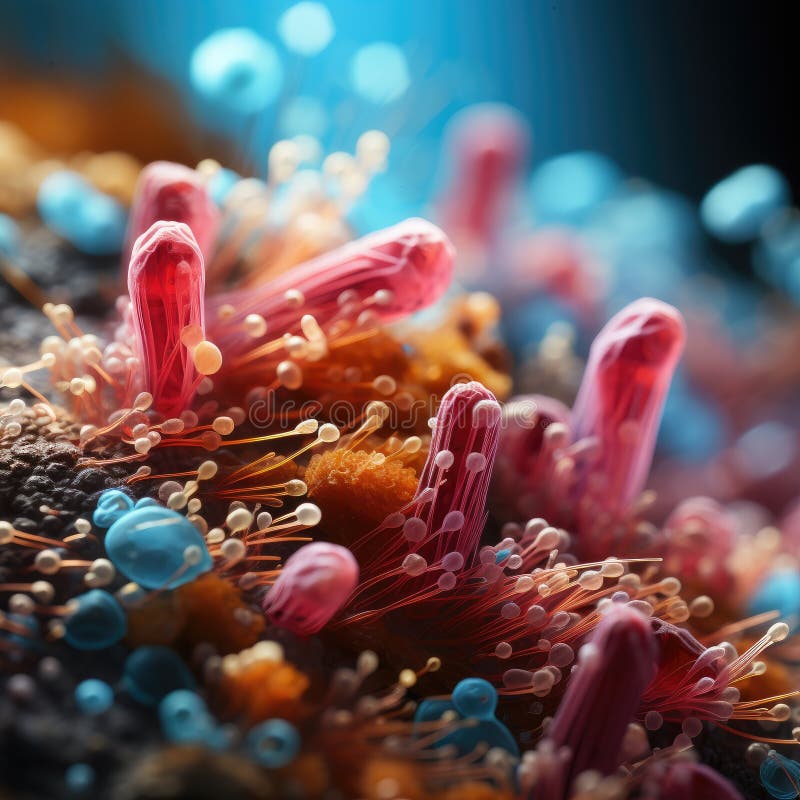Threads of Fungus and Bacteria Under a Microscope. Microbes and ...
