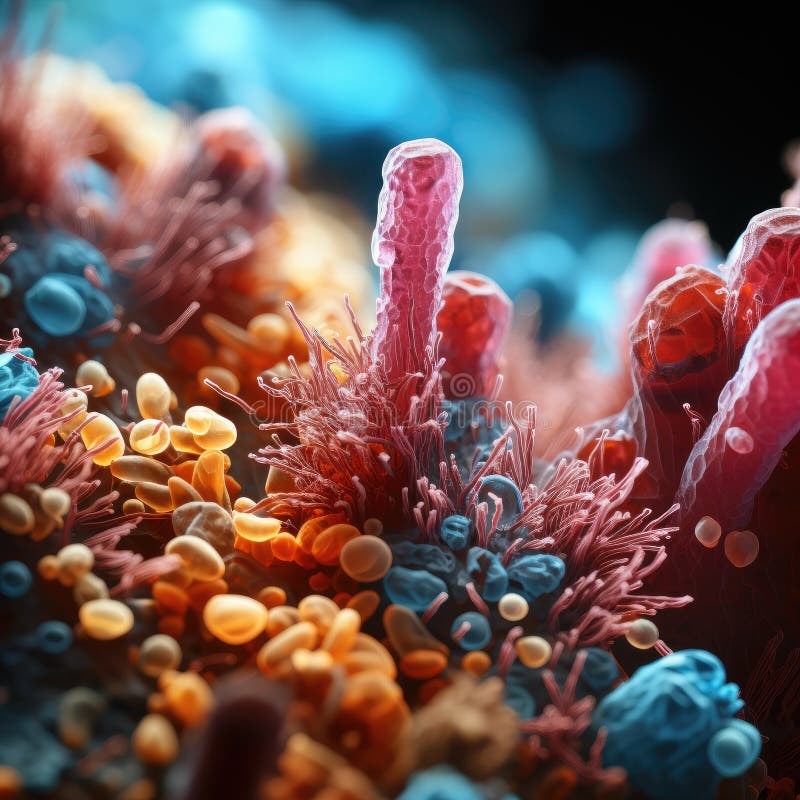 Threads of Fungus and Bacteria Under a Microscope. Microbes and ...