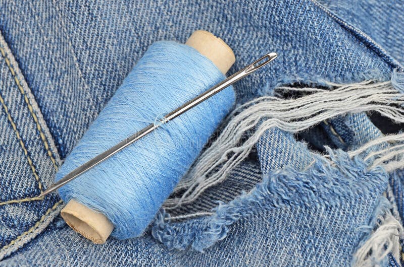 Threads on Jeans, Wear Repair Concept Stock Photo - Image of handiwork ...