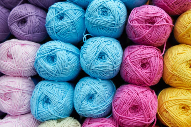 Threads for Knitting Different Colors on the Shelf in the Store. Close ...