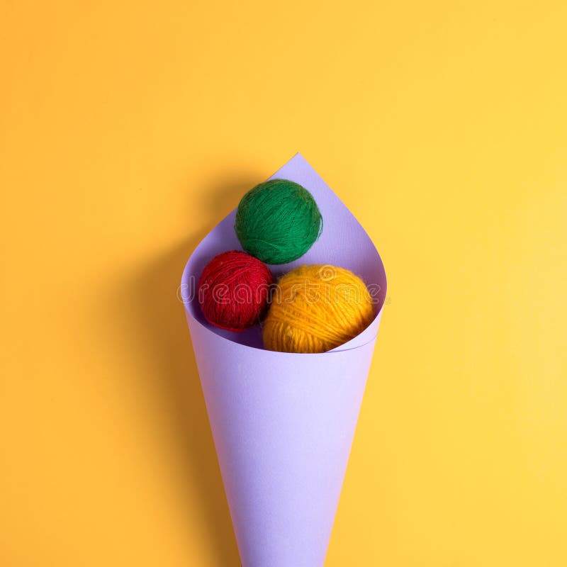 Threads Knitting Form Ice Cream Interesting Concept Yellow Background ...