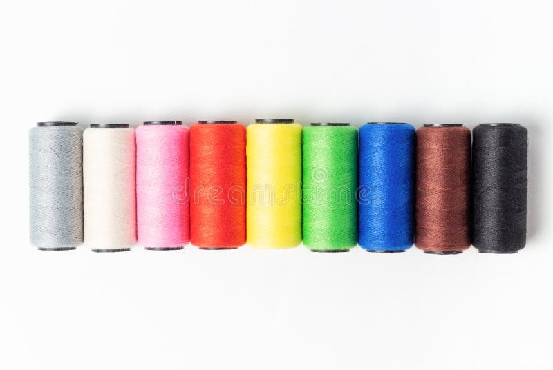 Threads of Light Dark Colors on White Background, Top View Stock Image ...