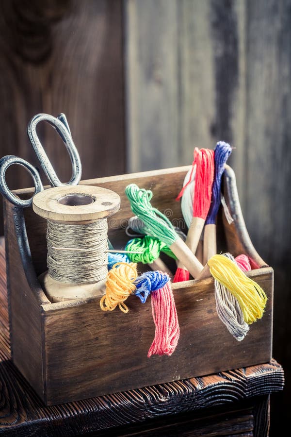 Threads, Needle and Scissors in Tailor Workshop Stock Image - Image of ...