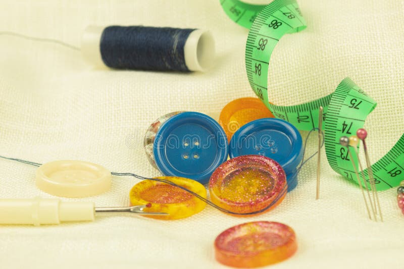 Threads, Needles and Buttons. Close-up Stock Image - Image of ...