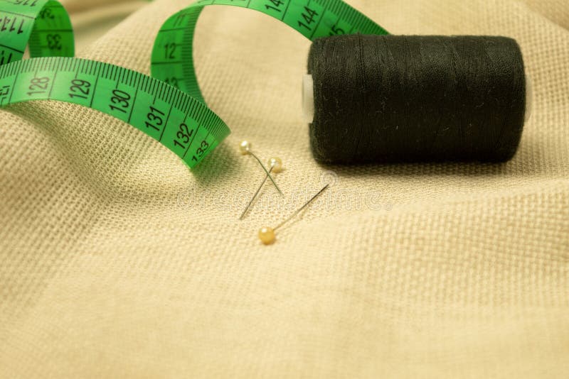 Threads, Needles and Buttons. Close-up Stock Photo - Image of color ...