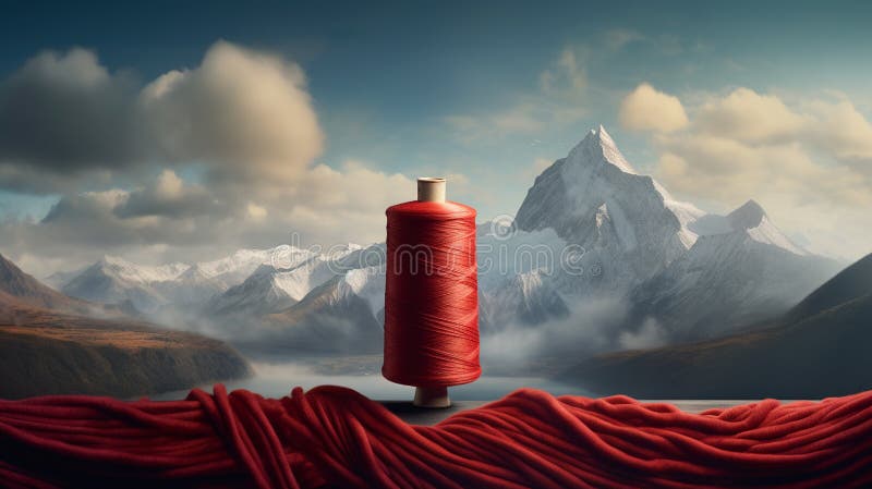Threads. a Spool of Bright Red Thread in the Mountains Stock Photo ...