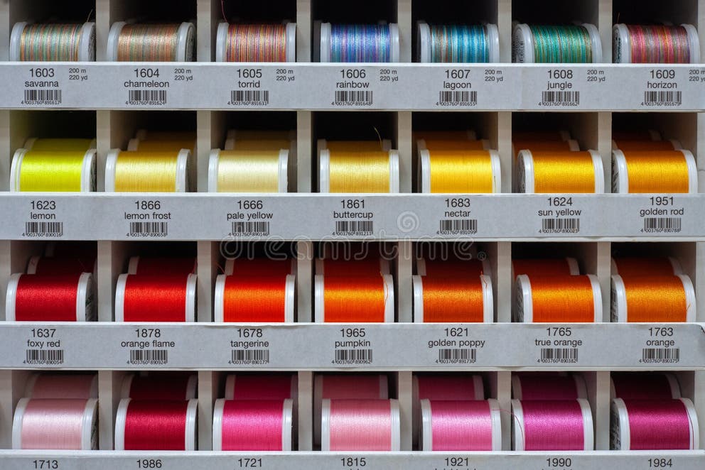 Assorted Colors of Thread on Spools are Sold in the Store. Threads of ...