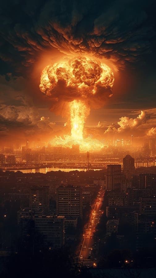 Threatening Sky Nuclear Explosion at Night in a City Stock Illustration ...
