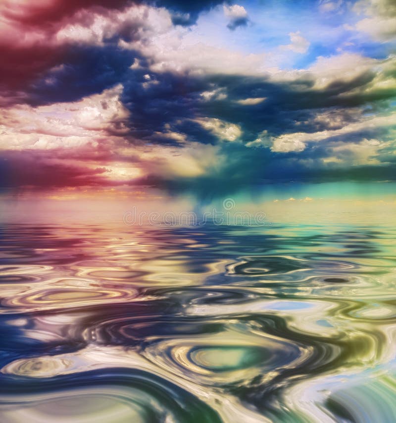Stormy Skies Reflected on Smooth Seas Stock Illustration - Illustration ...