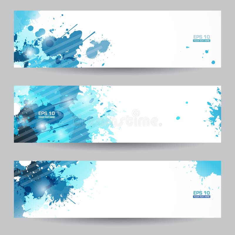 Three Abstract Artistic Headers with Blue Splats Stock Vector ...
