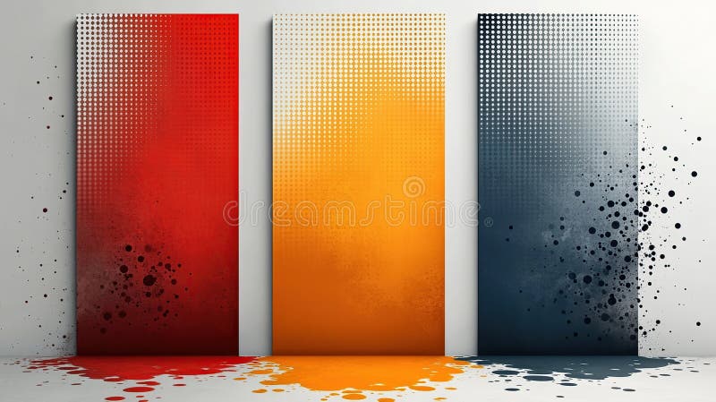 Three Abstract Canvases with Red, Orange, and Dark Gray Color Palettes ...