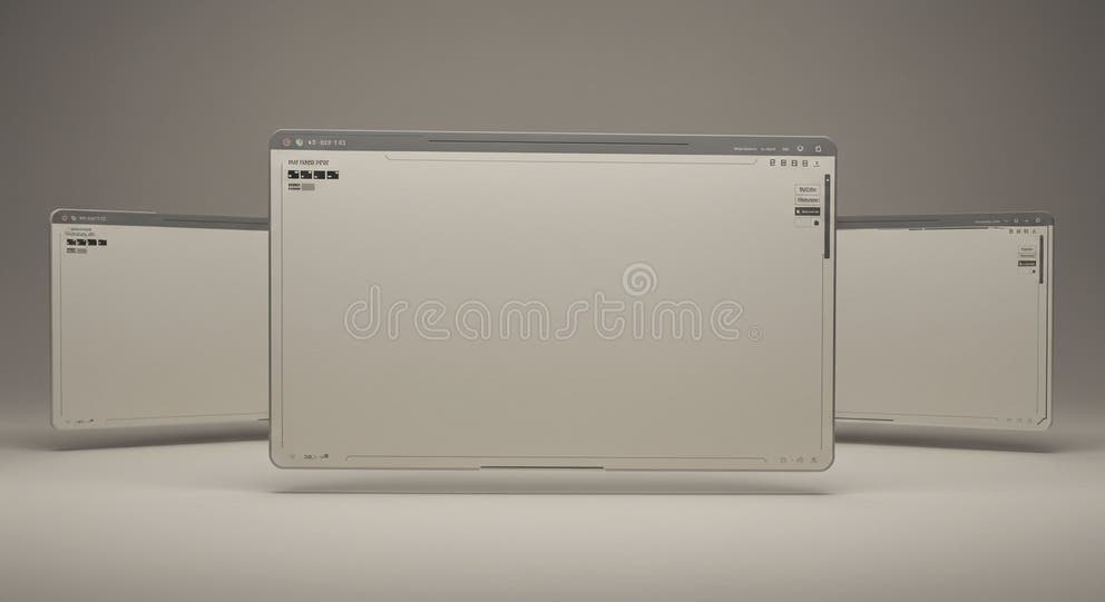 Three Abstract Digital Windows Float Against a Neutral Background. Each ...