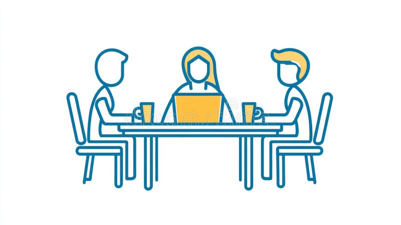 Three Abstract Figures are Positioned Around a Table that Holds a ...