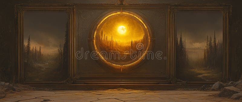 Three Abstract Forest Landscapes, Framed in Gold Stock Image - Image of ...