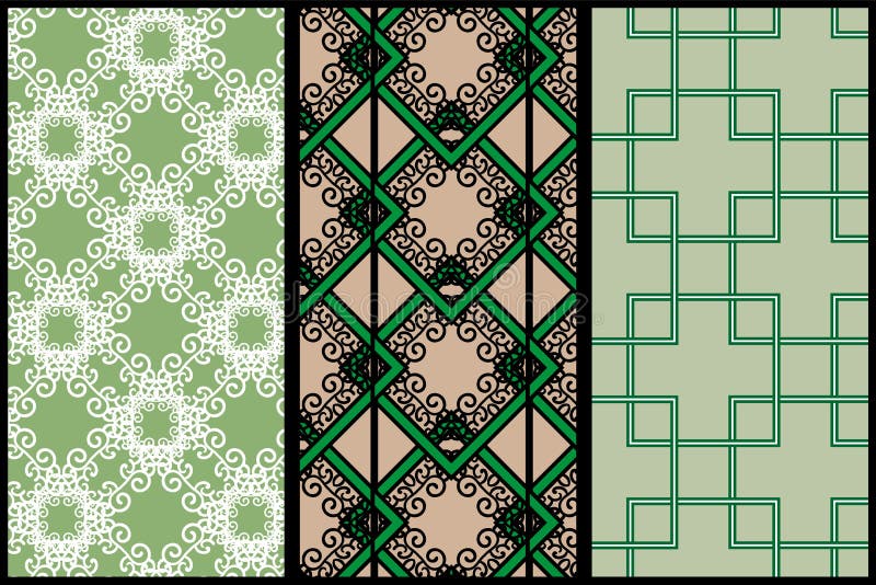Three Abstract Green Patterns: Lace, Ornate and Geometric Stock Vector ...