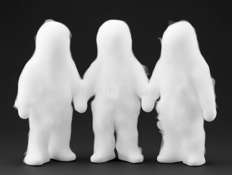 Three Abstract Humanoid Figures Sculpted in White Material Standing ...