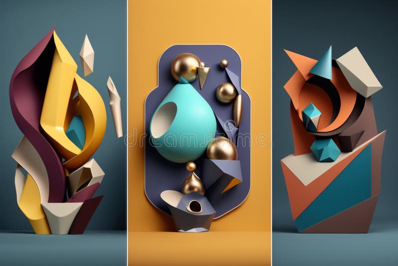 Three Abstract Images with Figures of Different Shapes and Colors. AI ...