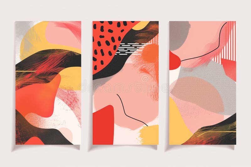 Three Abstract Paintings Adorning a Wall Stock Photo - Image of ...