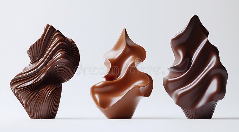 Chocolate Abstract Sculptures Showcasing Swirling Glossy Surfaces with ...
