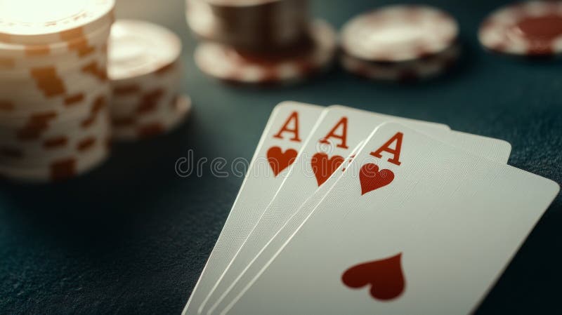 Three Aces Displayed Prominently on a Felt Gaming Table, Surrounded by ...