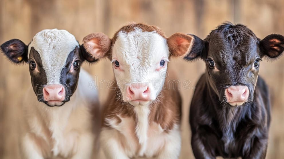 Three Adorable Calves in a Farm Setting Stock Illustration ...