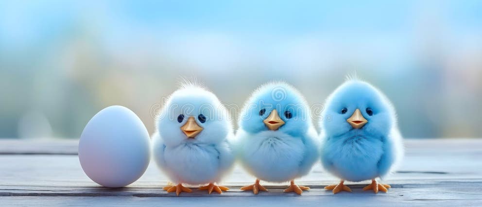 Three Adorable Fluffy Blue Baby Chicks and a Single Egg Stock ...