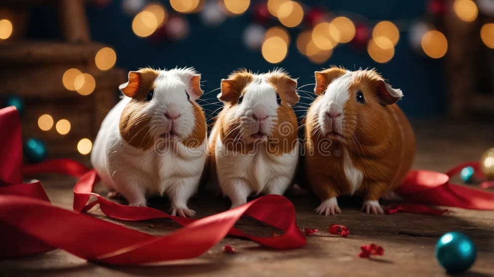 Adorable Trio of Guinea Pigs Celebrating Christmas Stock Illustration ...