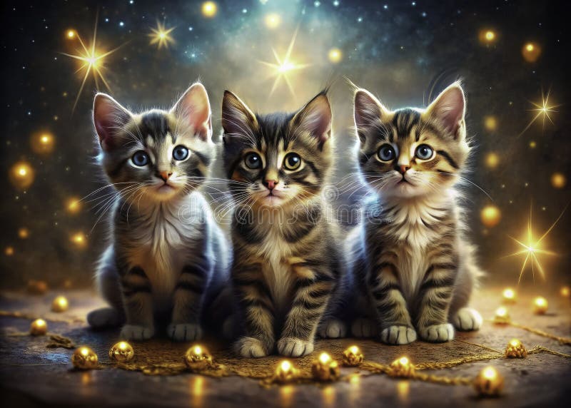 Three Adorable Kittens in a Cozy Nighttime Scene Captivating ...