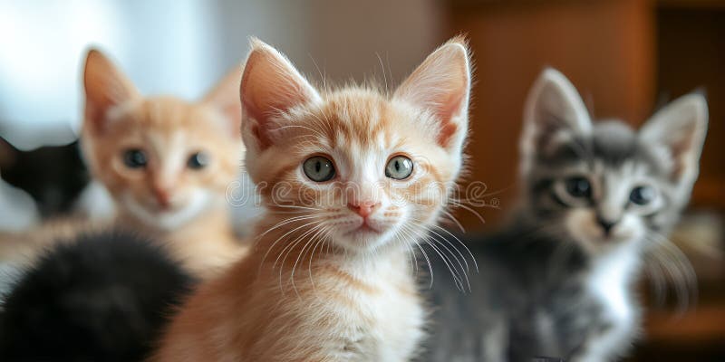 Three Adorable Kitty Cats Portrait Isolated on White Background. Stock ...