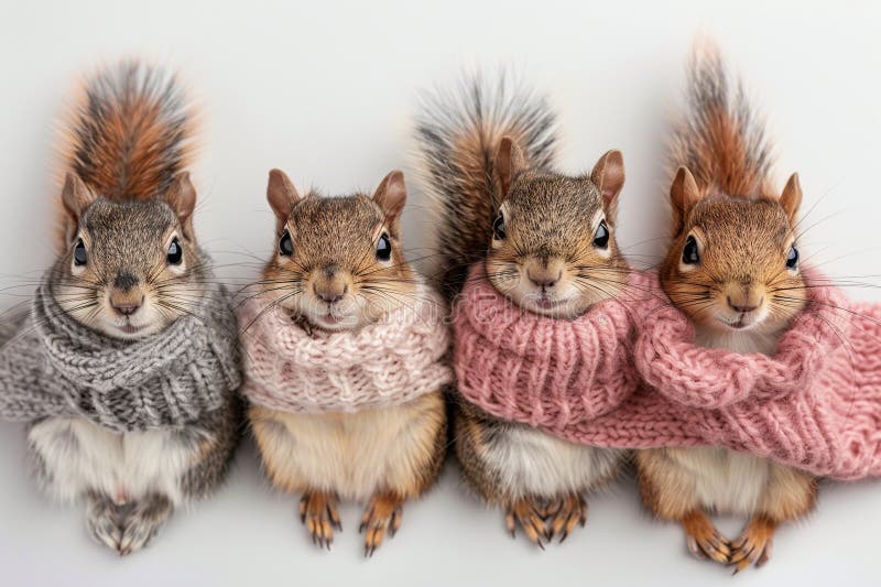 Three Adorable Squirrels Wearing Knitted Scarves Stock Illustration ...