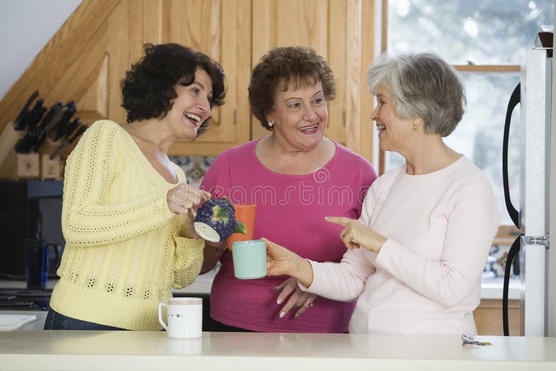 Three Women in Living Room Talking and Smiling Stock Image - Image of ...