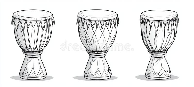 Three African Djembe Drums Drawings with Different Patterns, Musical ...
