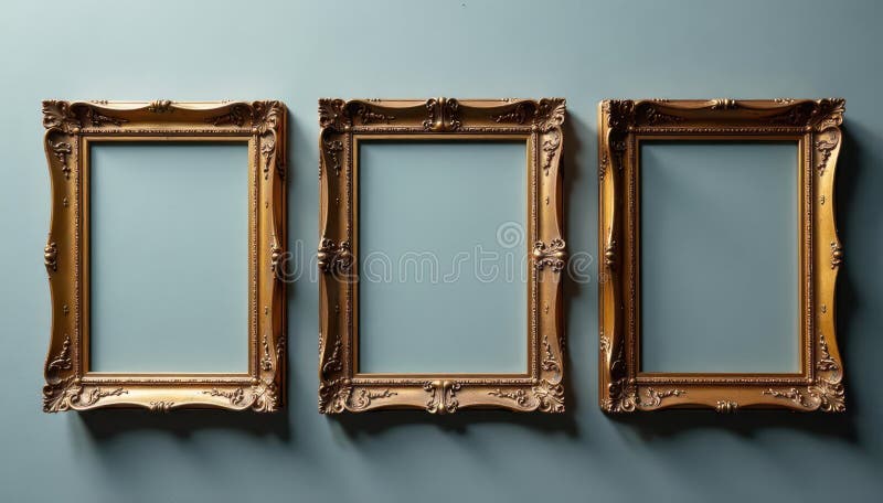 Three Aged Picture Frames, Gray Backdrop Various Styles , Object ...