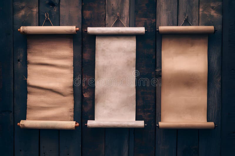 Three Aged Scrolls Two Weathered, One Pristine Perfect for a Vintage ...