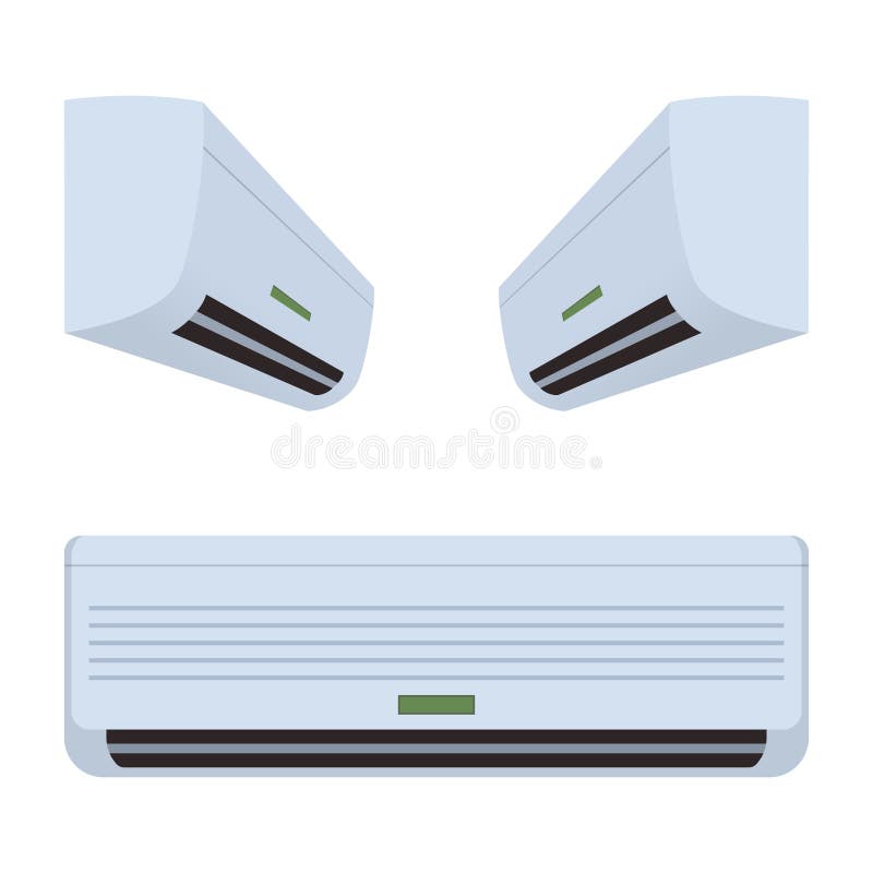 Three Air Conditioners in Different Positions, Side View and Front View ...