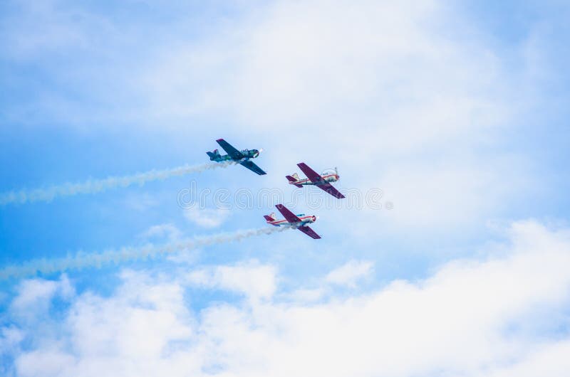 Three Airplanes in Blue Sky Editorial Photography - Image of travel ...