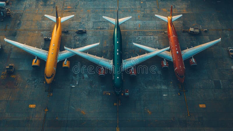 Three Airplanes Parked on Tarmac Stock Illustration - Illustration of ...