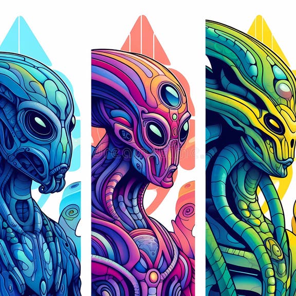 Three alien species stock illustration. Illustration of poster - 293273967