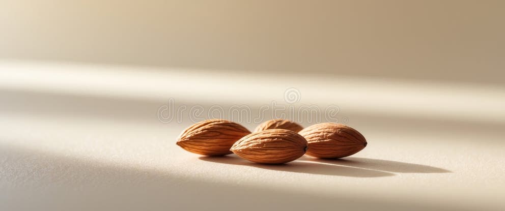 Three Almonds in Soft Sunlight on Beige Surface Stock Photo - Image of ...