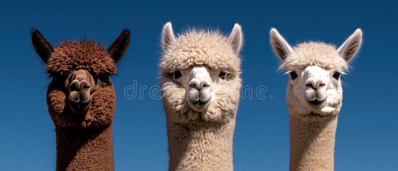 Three Alpacas of Different Colors Looking Directly at the Camera ...