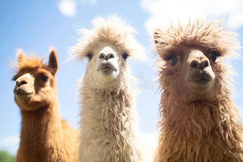 Three Alpacas Side by Side Under Midday Sun Stock Photo - Image of ...