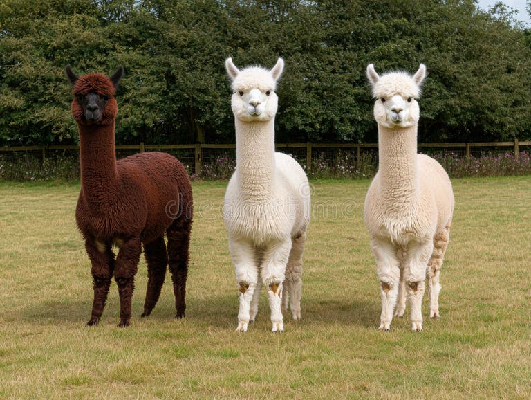 Three Alpacas Standing in a Field Stock Illustration - Illustration of ...