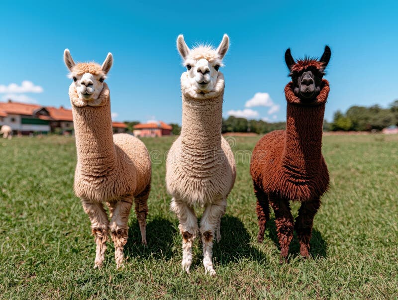 Three Alpacas Standing in a Field Stock Illustration - Illustration of ...