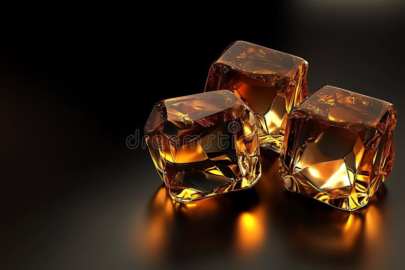 Three Amber Ice Cubes on Dark Background Stock Illustration ...