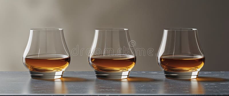 Three Amber Whiskey Glasses on Granite Bar. Stock Image - Image of ...