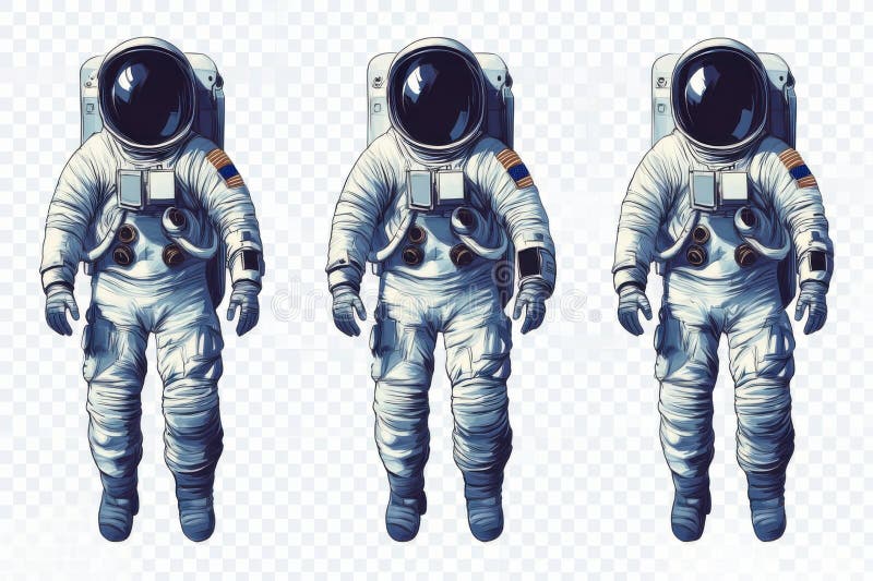 Three American Astronauts Wearing Spacesuit Floating in Space Stock ...
