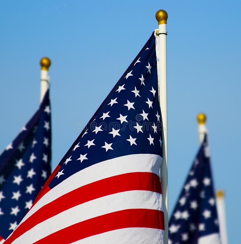 Three American Flags on Display Stock Photo - Image of banner ...