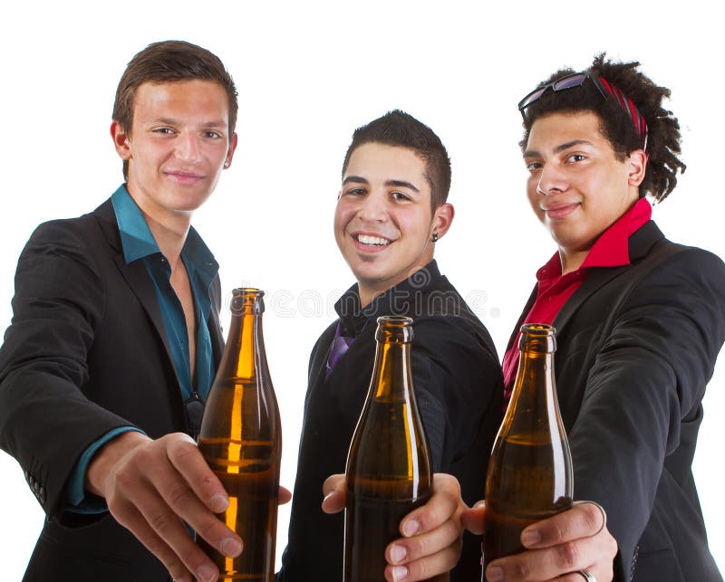 Three Amigos Partying with Beer Stock Image - Image of casual, holding ...