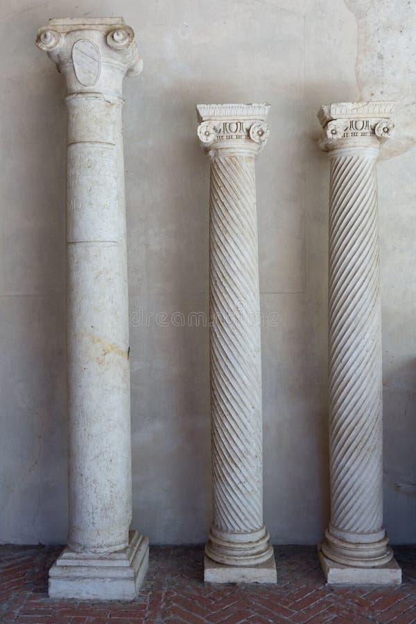 Three Ancient Architectural Columns Inside Ducal Palace in Mantua Stock ...